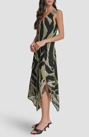 Dkny Crinkle Chiffon Handkerchief Hem Midi Dress