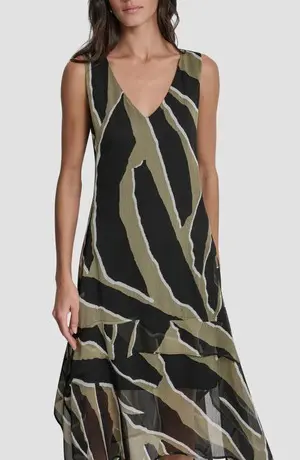 Dkny Crinkle Chiffon Handkerchief Hem Midi Dress