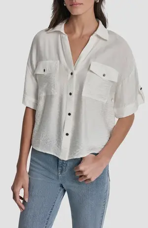 Dkny Short Sleeve Roll Tab Shirt - Ivory