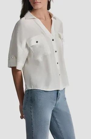 Dkny Short Sleeve Roll Tab Shirt - Ivory