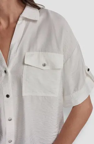 Dkny Short Sleeve Roll Tab Shirt - Ivory