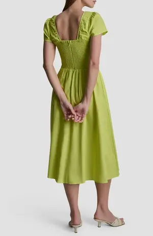 Dkny Ruched Bodice Linen Blend Midi Dress - Limeade