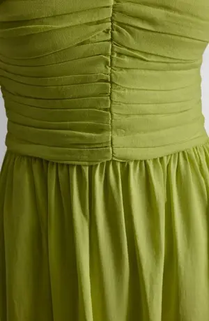 Dkny Ruched Bodice Linen Blend Midi Dress - Limeade