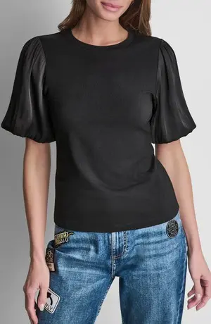 Dkny Mixed Media Top - Black