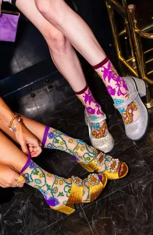 SOCK CANDY Baroque Botanicals Sheer Crew Socks 2-pack - Purple Multi