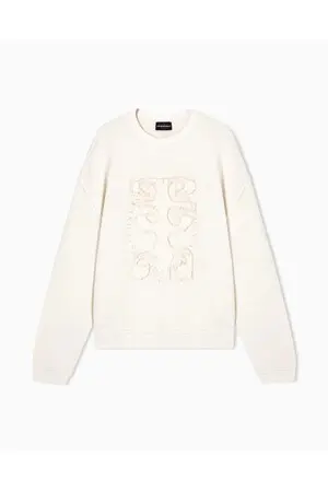 Emporio Armani Twill Jersey Sweatshirt With Raw-cut Decoration - Natural