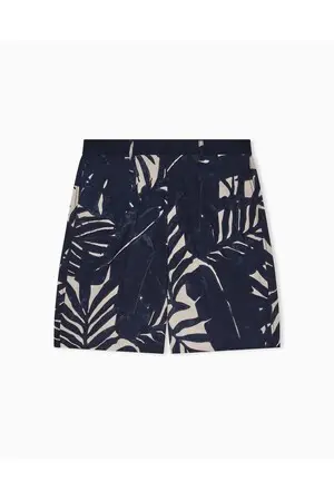 Emporio Armani Bermuda Shorts In All-over Patterned Linen Blend - Natural