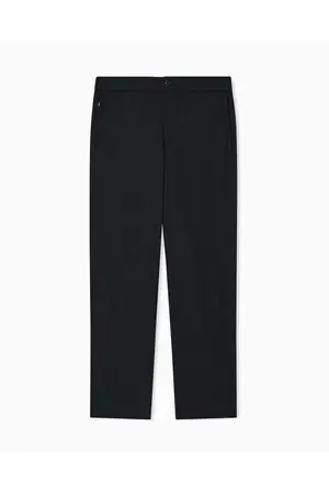 Emporio Armani Wool Blend Stretch Canvas Trousers - Natural