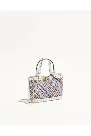 Valentino Garavani Rockstud Mini Shopping Bag In Woven Fabric - White