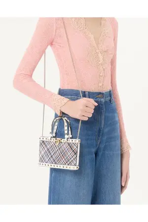 Valentino Garavani Rockstud Mini Shopping Bag In Woven Fabric - White