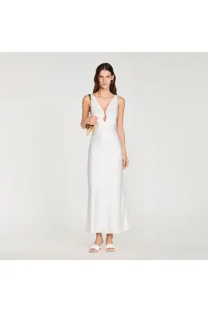 Sandro Jewel Satin-effect Maxi Dress - White