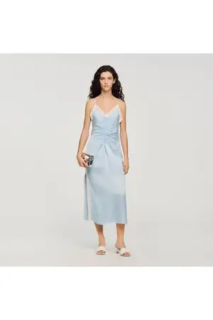 Sandro Satin-effect Maxi Dress With Straps - Blue