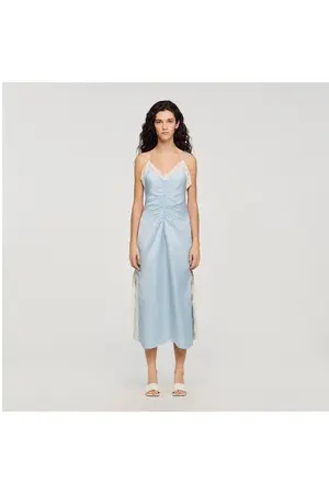 Sandro Satin-effect Maxi Dress - Blue