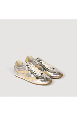Sandro Metallic Leather Low-top Sneakers - Silver