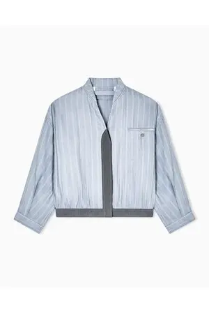 Giorgio Armani Pinstriped, Silk And Linen Blouson - Blue