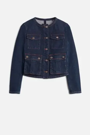 7 For All Mankind Collarless Jacket In Rinsed Indigo - Denim