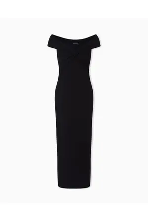 Emporio Armani Interlock Dress With Crossover Neckline - Black