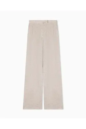 Emporio Armani Wide Trousers In Linen Chambray - Brown / Neutral