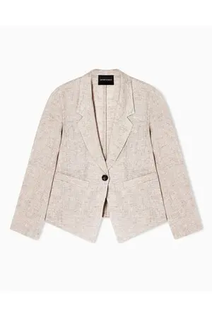 Emporio Armani Linen-blend Chambray Jacket - Brown / Neutral
