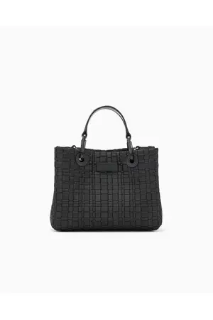 Emporio Armani Myea Small Shopper Bag In Woven Nylon - Black
