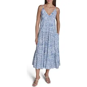 Bcbgmaxazria Printed Tiered Midi Sundress - Powder Blue Multi