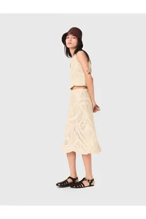 Maje Long Crochet Flared Skirt - Brown / Neutral