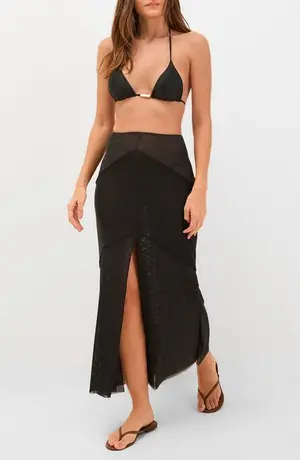 VIX PAULA HERMANNY Taly Semisheer Mesh Cover-up Maxi Skirt - Black