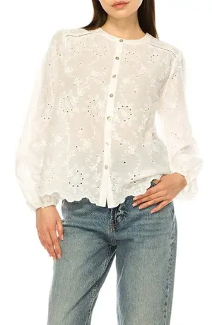 A COLLECTIVE STORY Floral Eyelet Button-up Top - Bright White