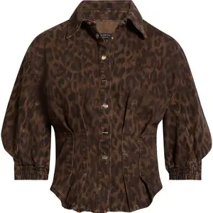ALLSAINTS Nancy Bishop Sleeve Denim Top - Leopard Brown
