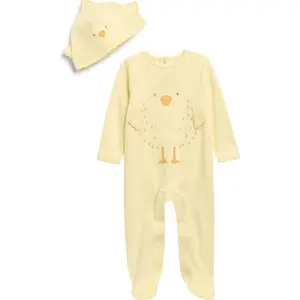 LITTLE ME Chick Cotton Footie & Hat Set - Yellow