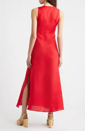Farm Rio Floral Appliqué Linen Midi Dress