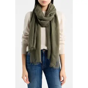Nordstrom Striped Silk & Cashmere Scarf - Olive
