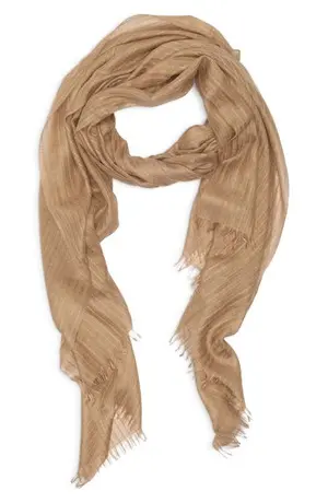 Nordstrom Striped Silk & Cashmere Scarf - Tan