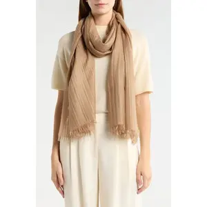 Nordstrom Striped Silk & Cashmere Scarf - Tan