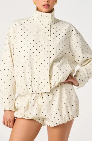 Astr The Label Collins Polka Dot Bomber Jacket - Ivory/black Polkadot