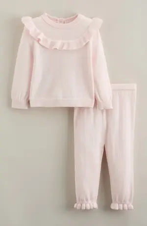 Nordstrom Ruffle Cotton Blend Sweater & Pants Set - Pink Heaven