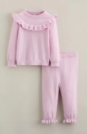 Nordstrom Ruffle Cotton Blend Sweater & Pants Set - Pink Windsome