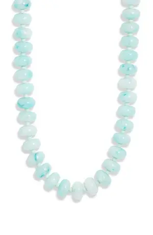 Nordstrom 12mm Beaded Necklace Light Green- Gold