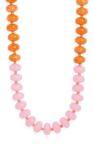 Nordstrom 12mm Beaded Necklace Orange Multi- Gold