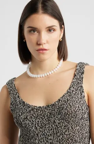 Nordstrom 12mm Beaded Necklace - White- Gold