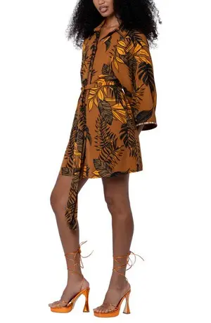 CIEBON Gaia Leaf Print Mini Shirtdress