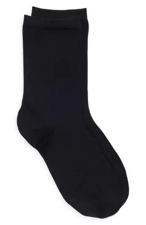 Nordstrom Solid Flat Knit Dress Socks Black