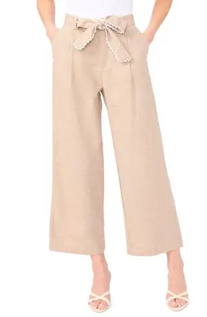CECE DUPRAZ Bow Tie Waist Ankle Wide Leg Pants - Toffee