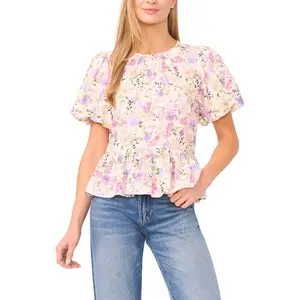 CECE DUPRAZ Floral Shirred Neck Top