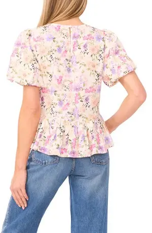 CECE DUPRAZ Floral Shirred Neck Top