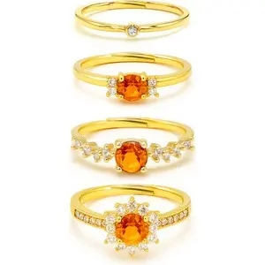 LA MENO Cubic Zirconia Set Of Four Rings - Gold