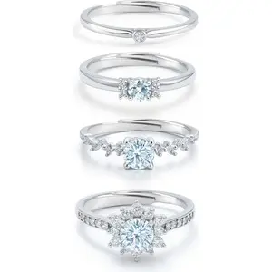 LA MENO Cubic Zirconia Set Of Four Rings - Silver