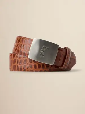 ASHWORTH GOLF Embossed Croc Belt With Plaque Buckle - Cognac