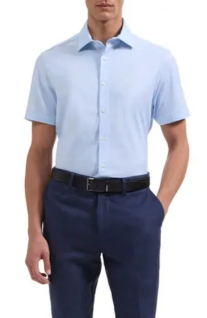 Bugatchi Miles Ooohcotton® Space Dye Short Sleeve Button-up Shirt - Ice
