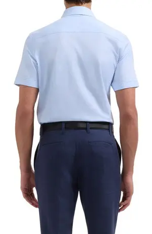 Bugatchi Miles Ooohcotton® Space Dye Short Sleeve Button-up Shirt - Ice
